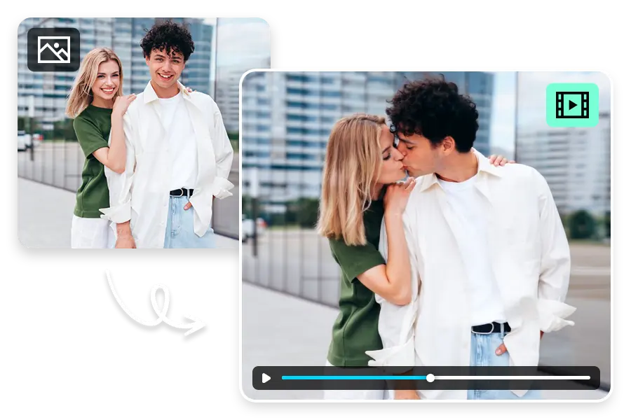 Generador de videos de besos con IA: Convierte tus fotos en besos animados al instante